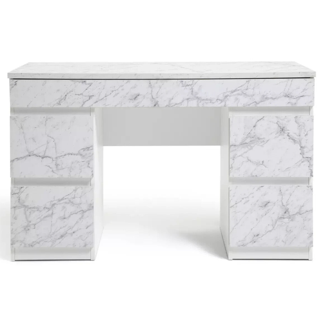 Jenson 6 Drawers Marble Dressing Table White