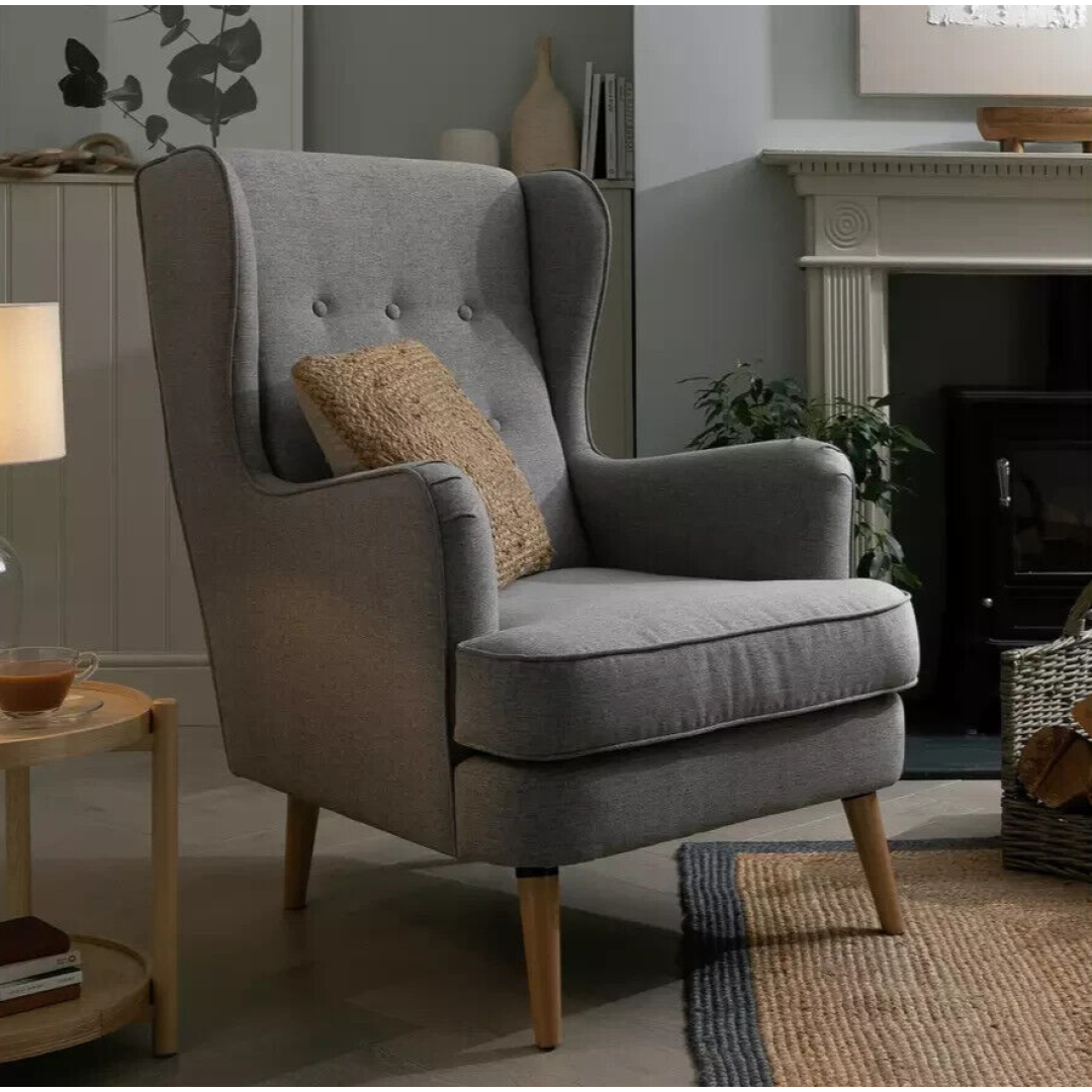 Callie Self Assembly Fabric Wingback Chair Grey Comfortable Stylish Armchair
